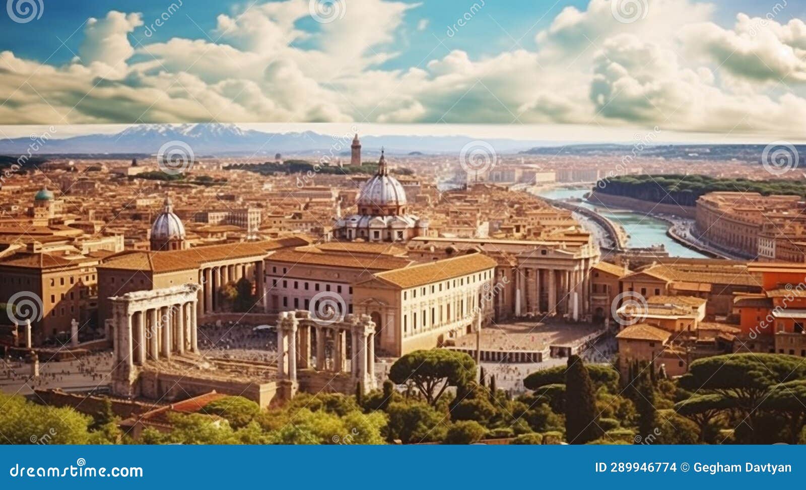 Panoramic View of Rome, Panoramic View of Antic City Rome, View of the ...