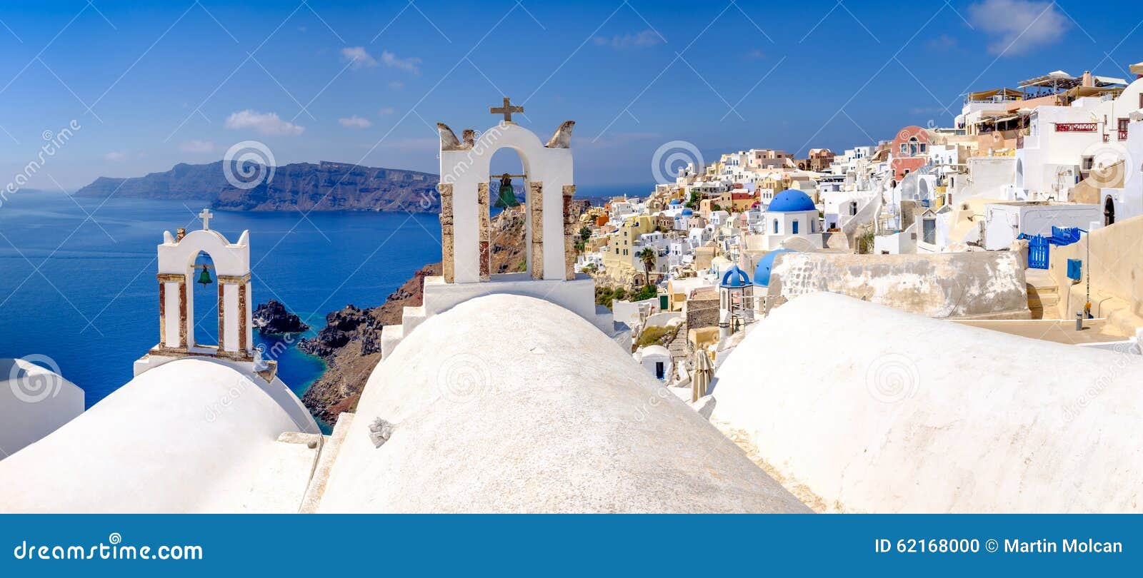 Panoramic View at Rooftops of Romantic Village in Santorini Stock Photo ...
