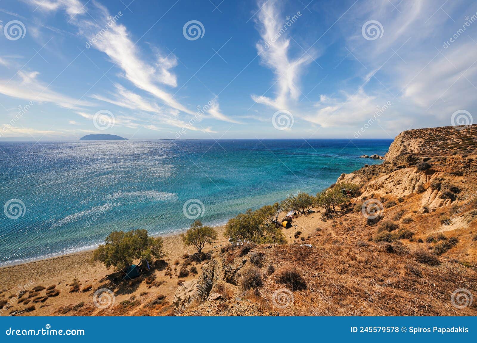Panoramic View of Roukounas Beach Anafi Stock Photo - Image of greece ...