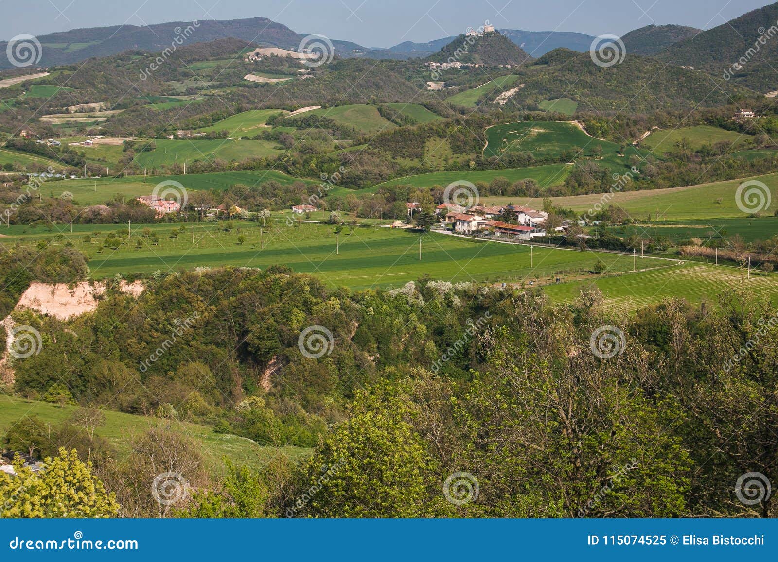 Panoramic View of Rural Marche Landscape and Frontone Castle in the ...