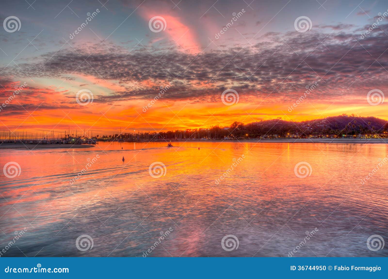Panoramic View of Santa Barbara at Sunset Stock Photo - Image of ...