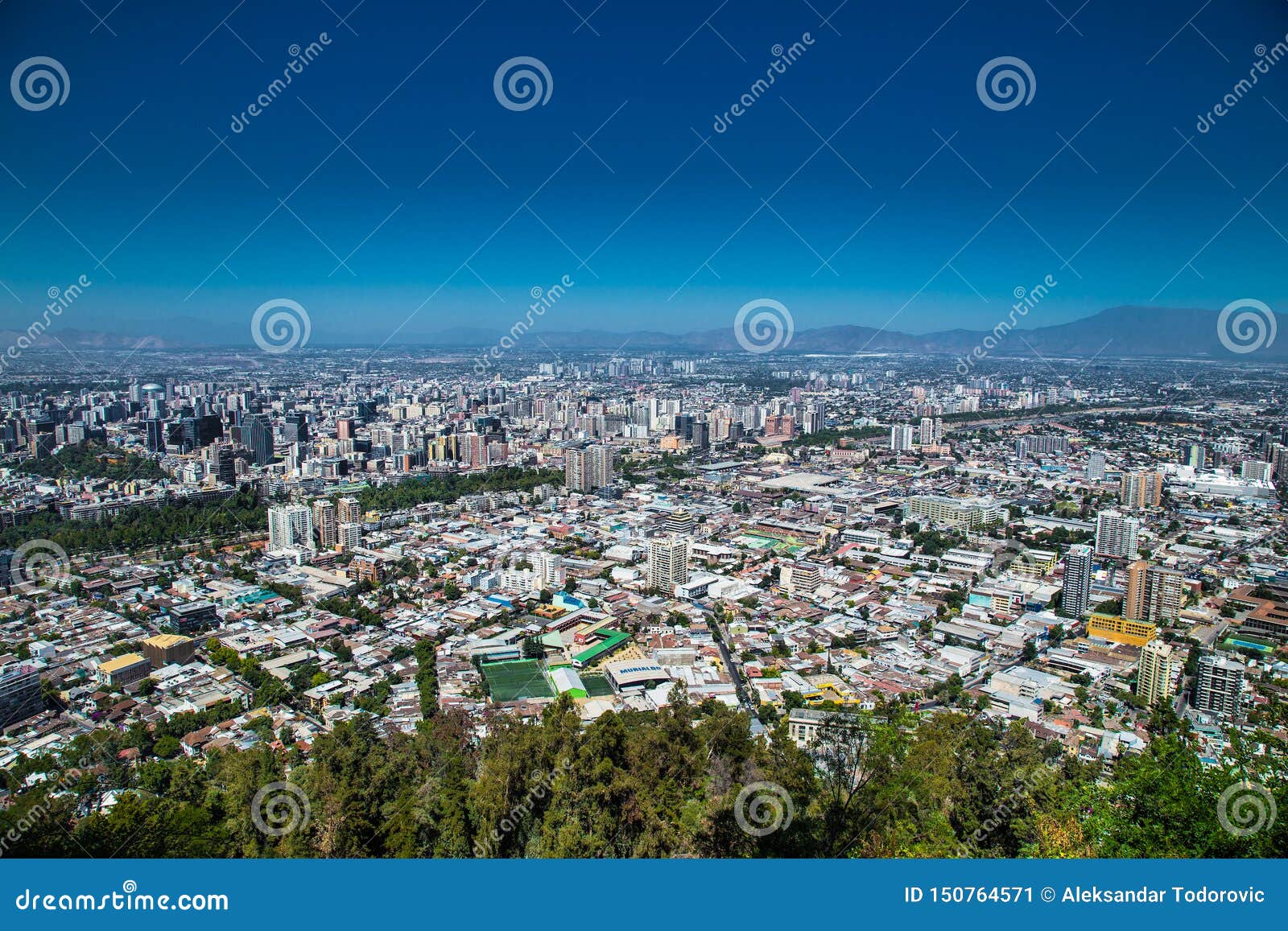 Panoramic View of Santiago De Chile City from San Cristobal Hill Point ...