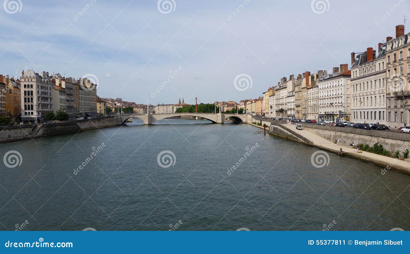 Panoramic View of Saone River and Bonaparte Bridge Stock Image - Image ...