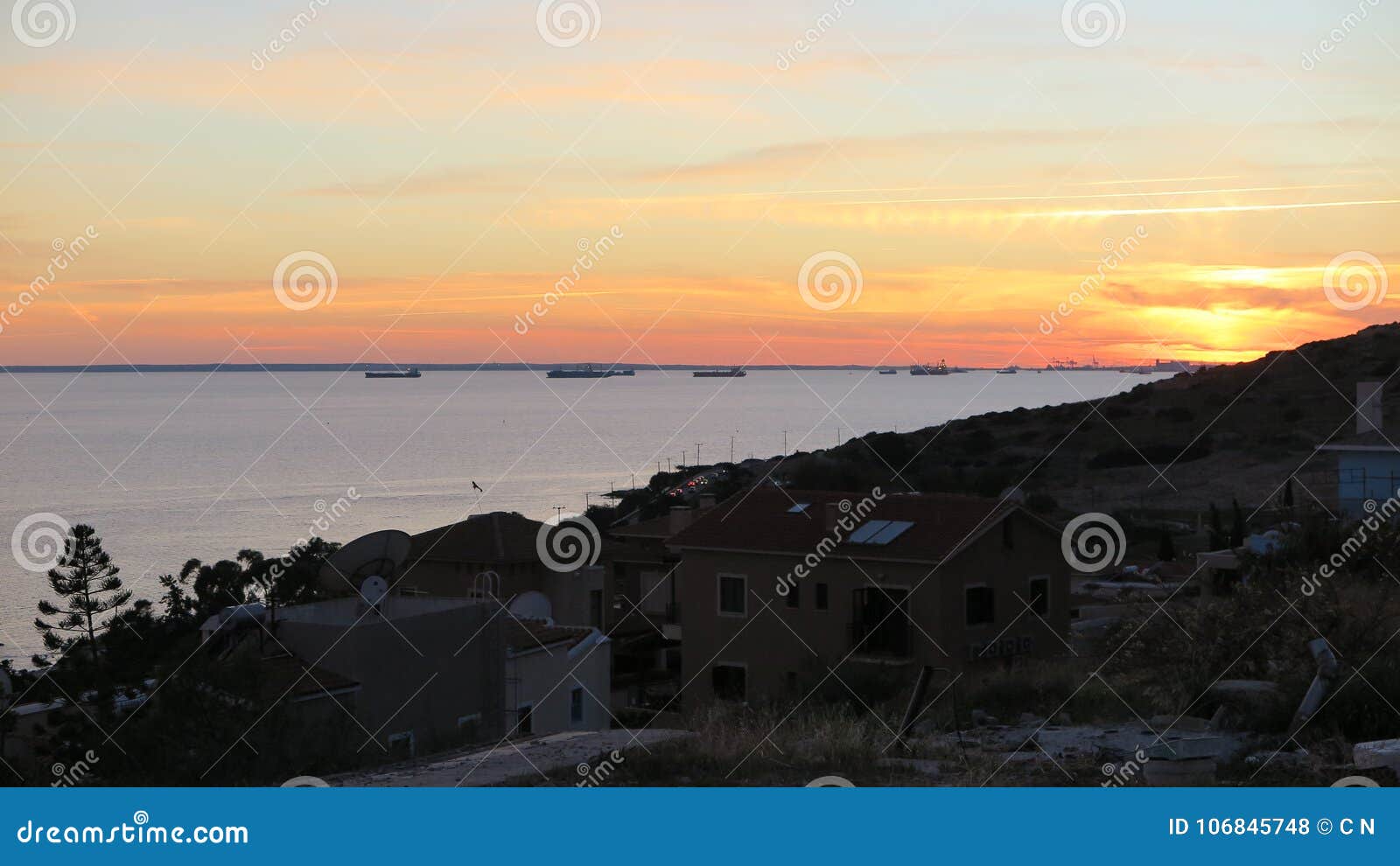 Sunset sea view in Cyprus stock photo. Image of beach - 106845748