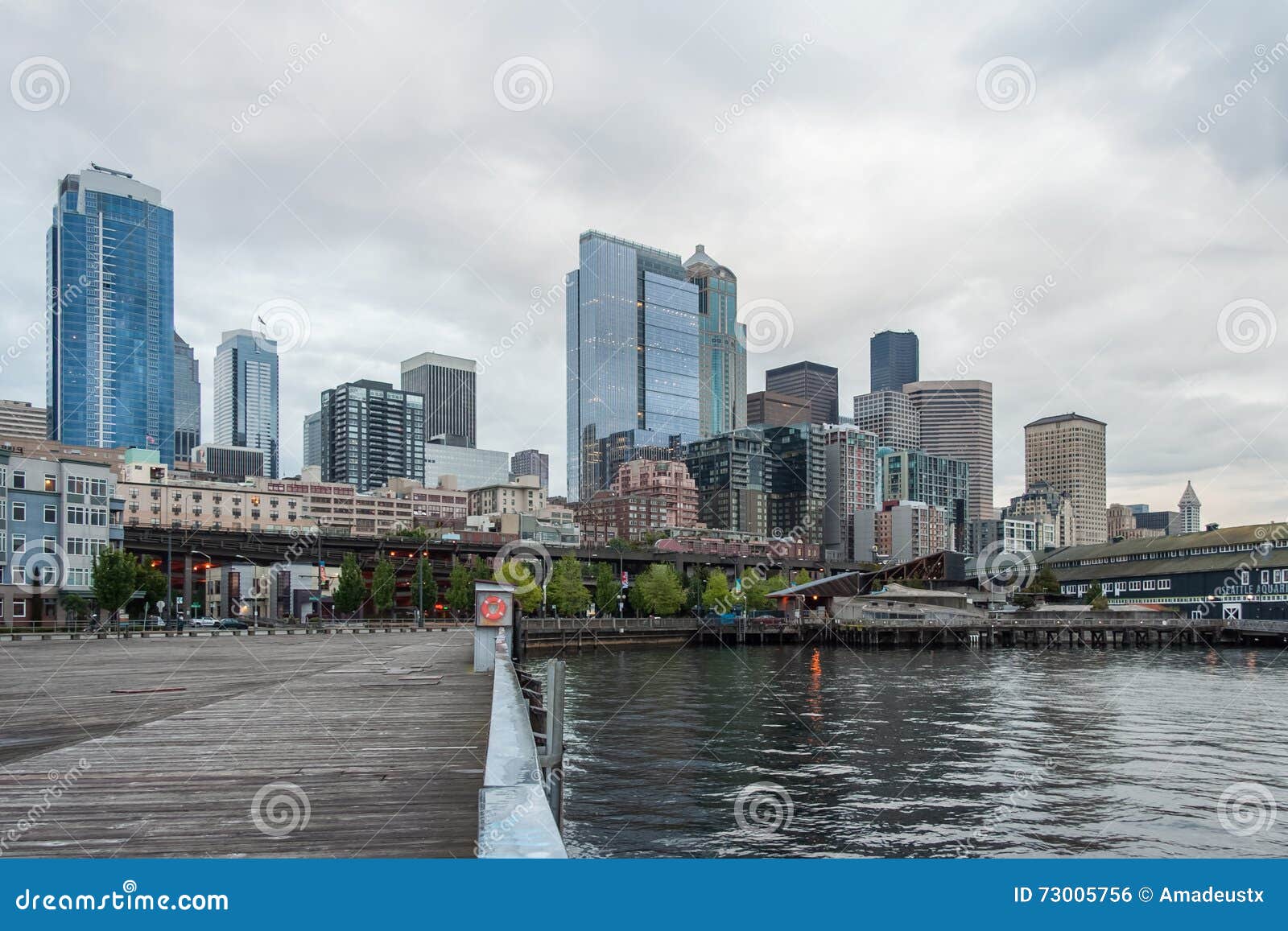 Panoramic View of Seattle Downtown and Aquarium from Pier 62 Editorial ...