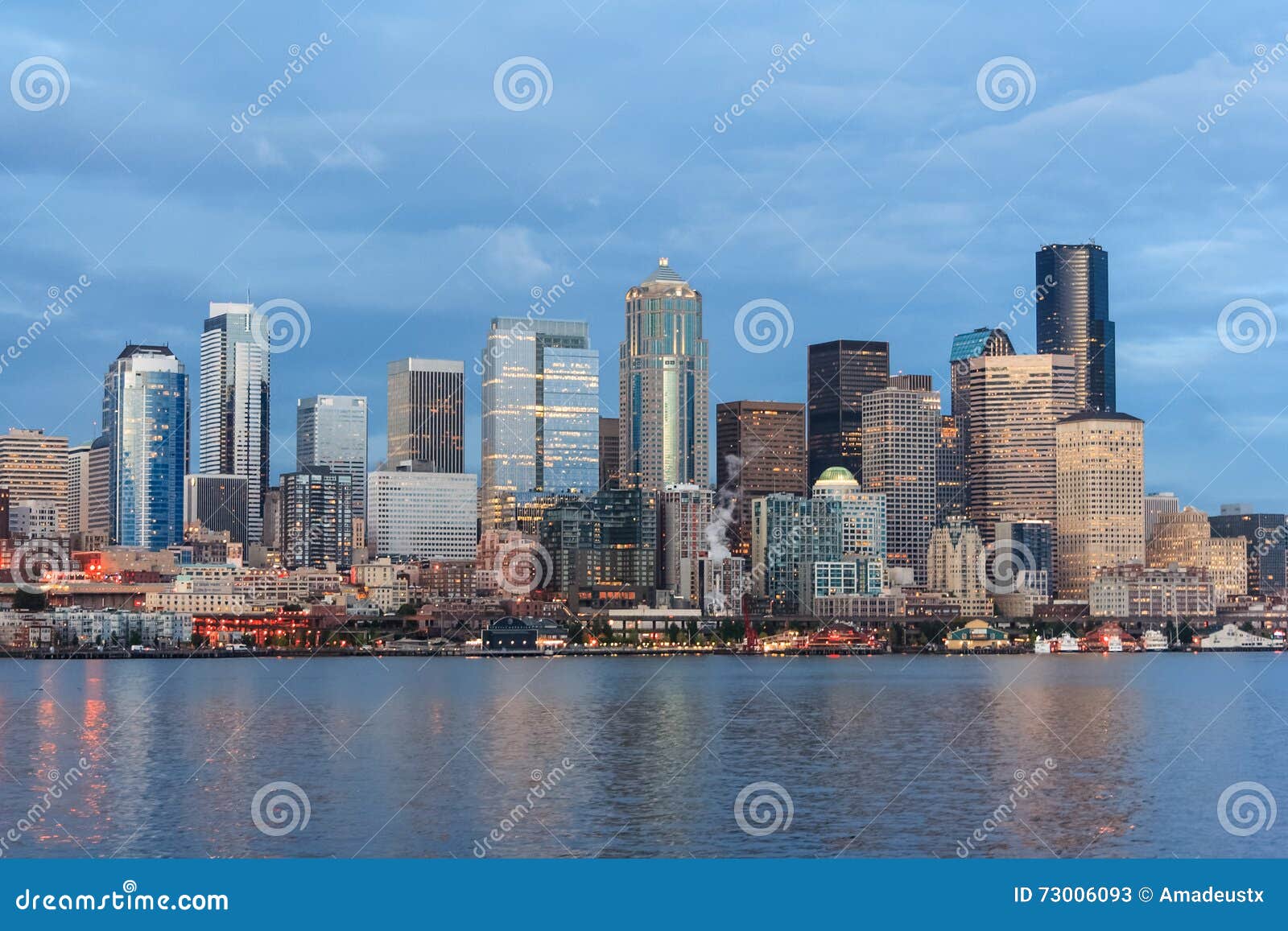 Panoramic View of Seattle Downtown and Space Needle from Puget Sound ...