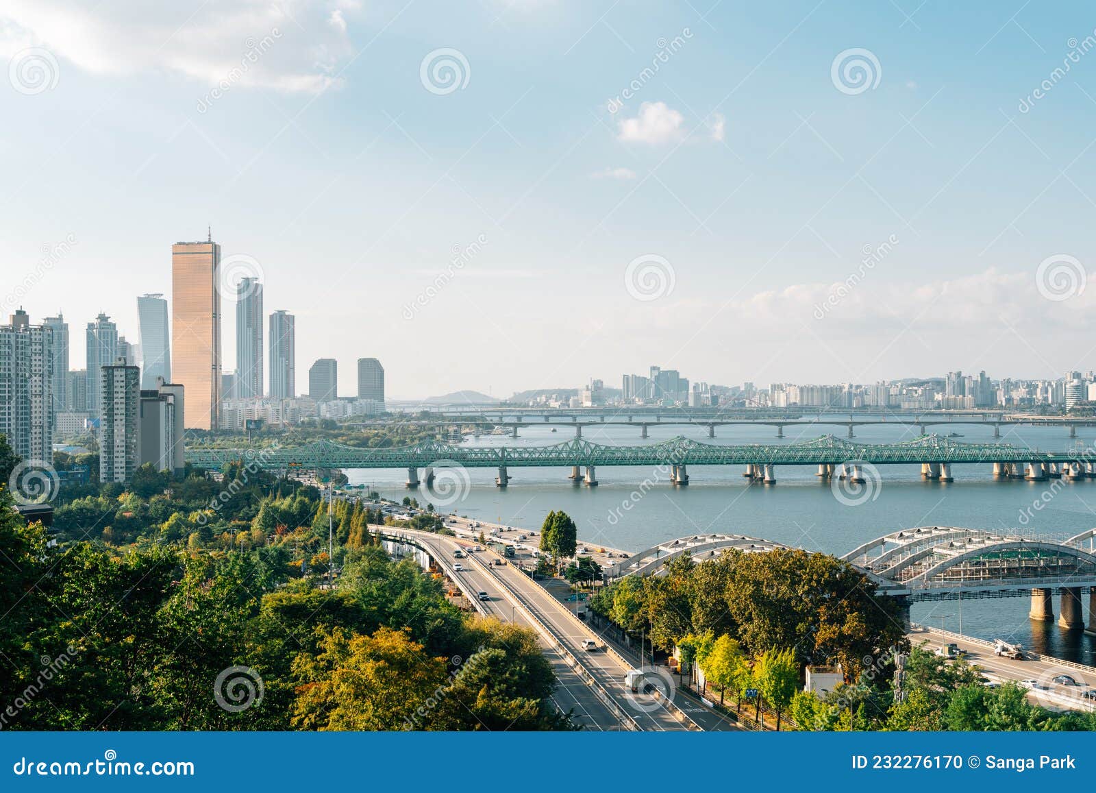 Panoramic View of Seoul City and Han River Park in Korea Stock Photo ...