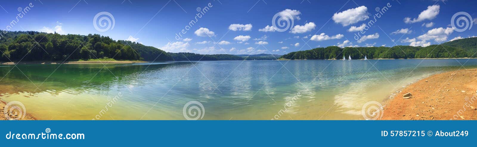 Panoramic View of the Shore of Solina Lake Stock Image - Image of lake ...