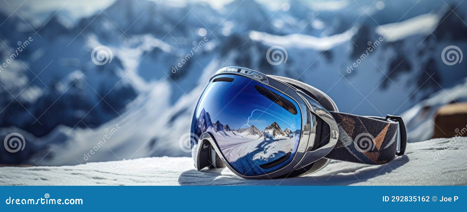Panoramic View of Ski Goggles Against a Mountain Landscape Full of Snow ...
