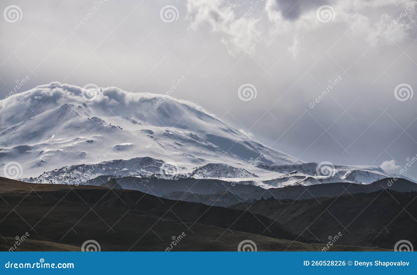 Panoramic View of the Slopes of Mount Elbrus with Glaciers and Snowy ...