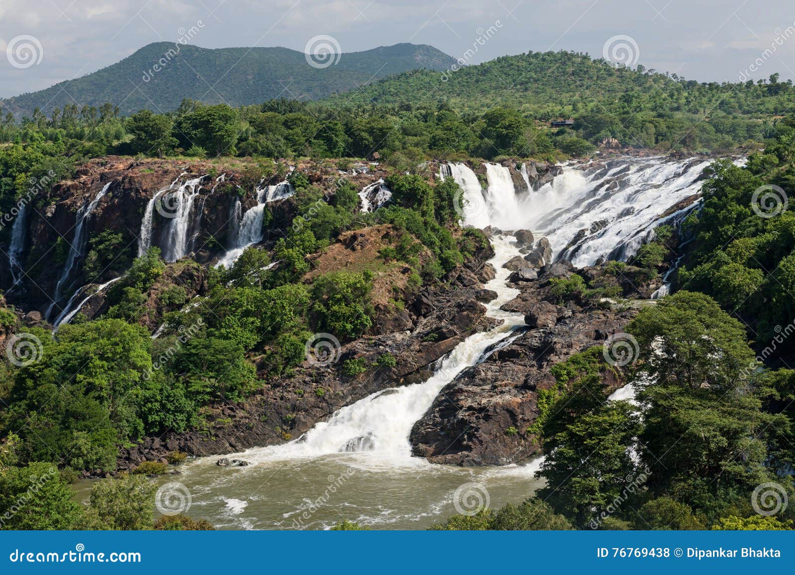 Panoramic View of Small Waterfall Falling Side by Side with Hill in ...