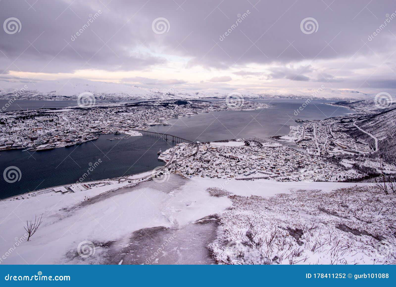 Panoramic View of the Snow Covered City of Tromso, Norway Stock Photo ...