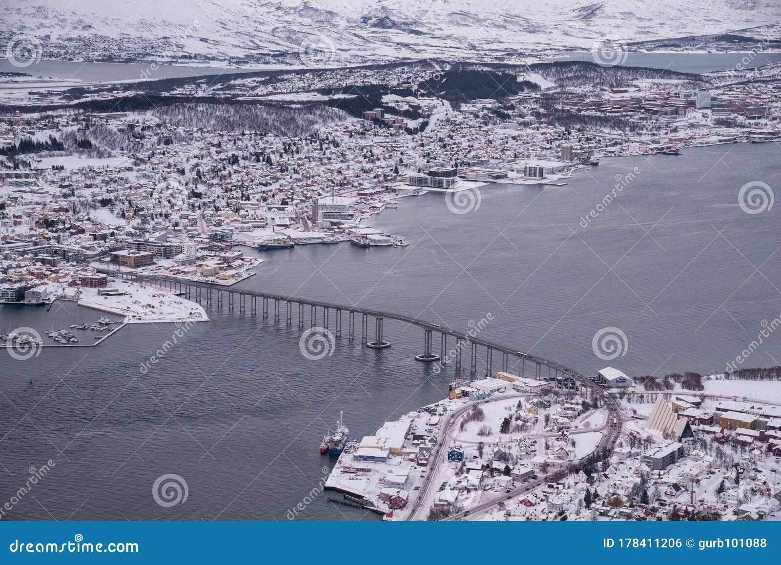 Panoramic View of the Snow Covered City of Tromso, Norway Stock Photo ...