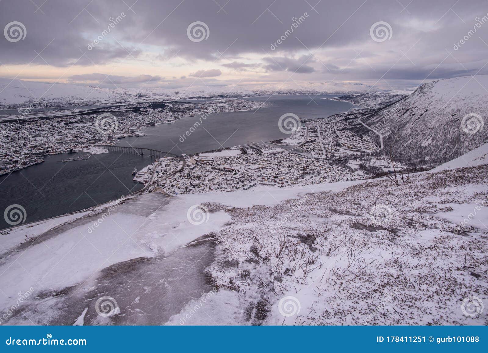 Panoramic View of the Snow Covered City of Tromso, Norway Stock Image ...