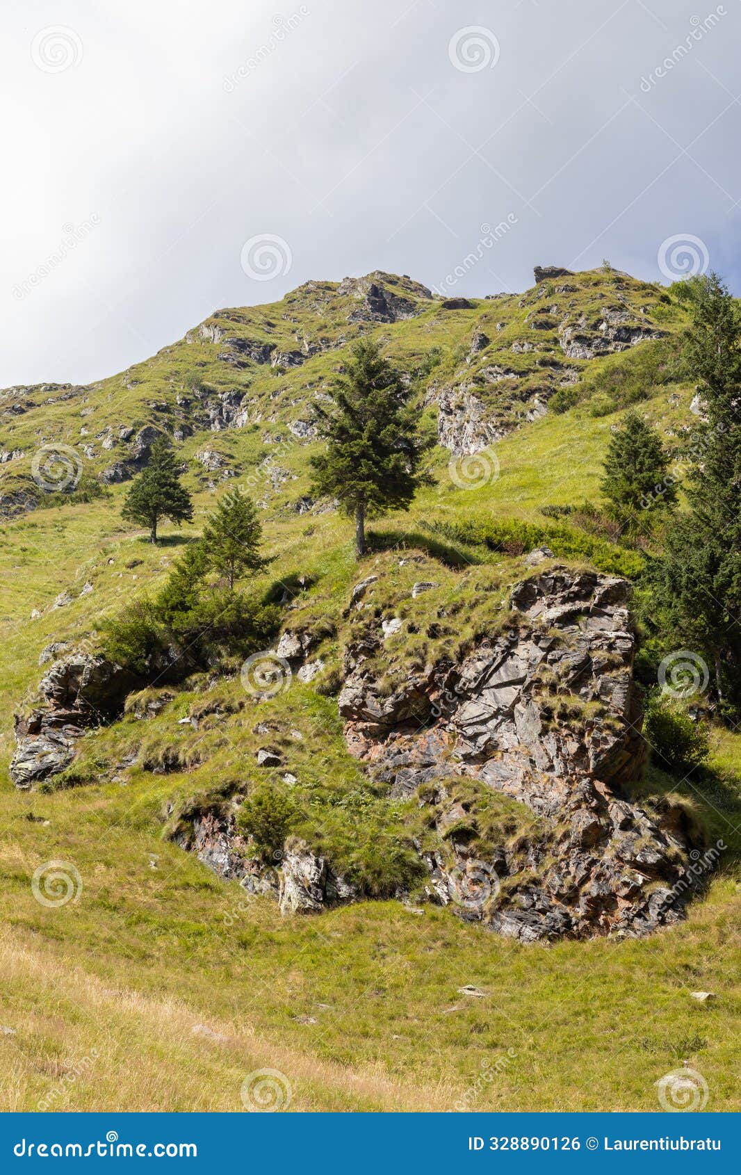 Panoramic View, Steep Peaks, Green Grass, Sharp Rocks Stock Photo ...