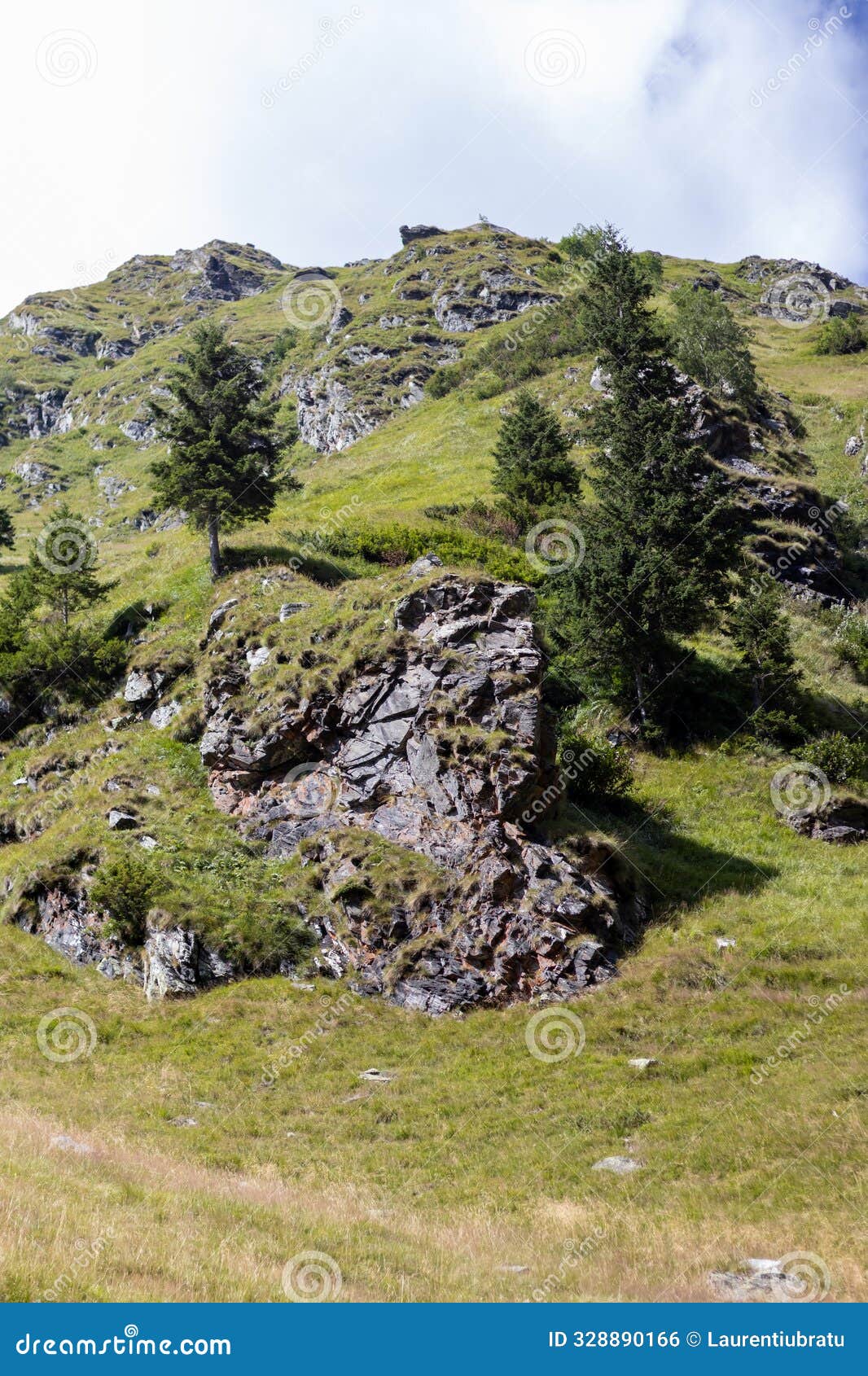 Panoramic View, Steep Peaks, Green Grass, Sharp Rocks Stock Photo ...