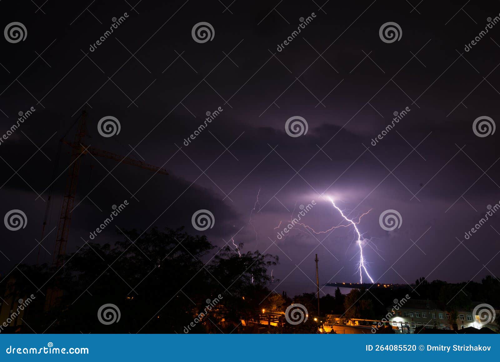 Panoramic View of a Storm Cloud Illuminated by Lightning Flashes Stock ...
