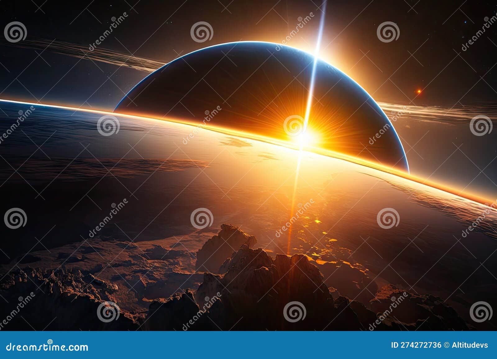 A Panoramic View of a Sunrise Over the Globe, with Rays of Light ...