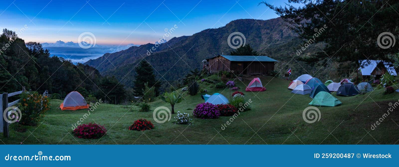 Panoramic View of a Sunrise Over the Mountains in the Camping Zone with ...