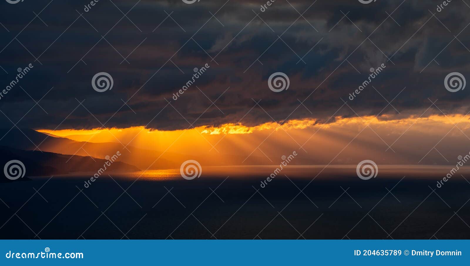 Panoramic View of Sunset with Orange Sun Rays Stock Image - Image of ...