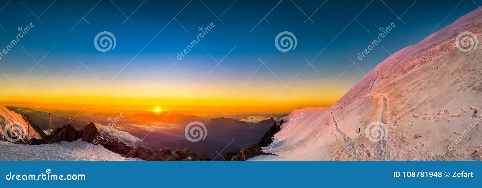 Sunset Over the Alps from Refugee Du Gouter Hut while Climbing of Mont ...