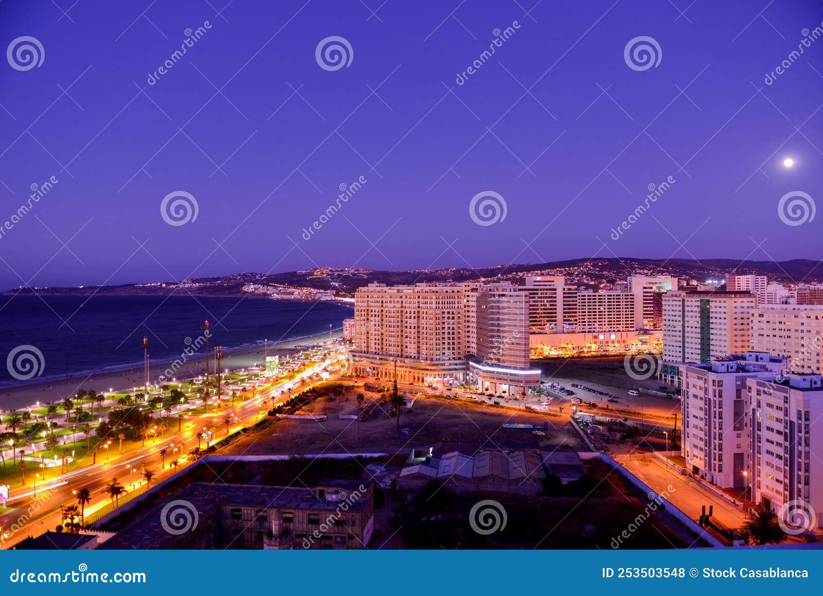 Panoramic View of Tangier City at Night, Morocco. Editorial Stock Photo ...