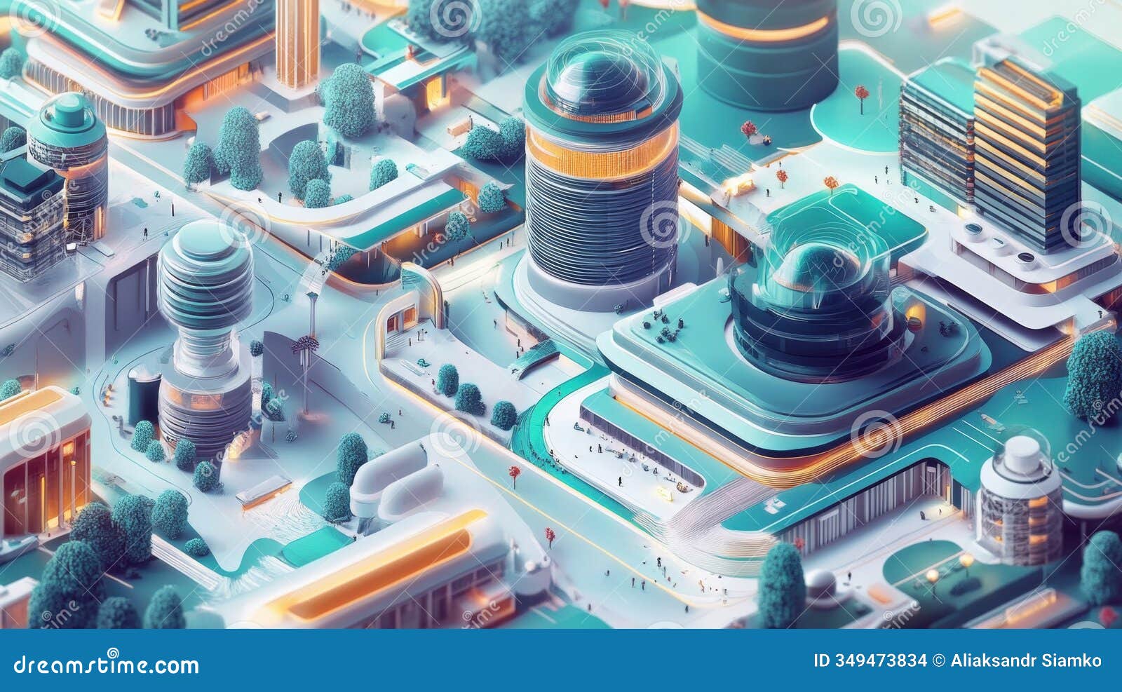 Panoramic View of Tech Campus with Interconnected Futuristic Buildings ...