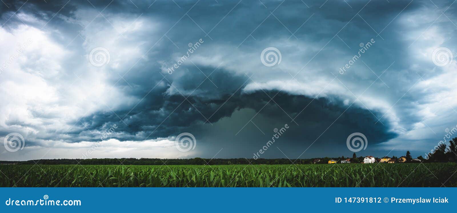 Panoramic View of a Terrifying Dark Thunderstorm Approaching Stock ...