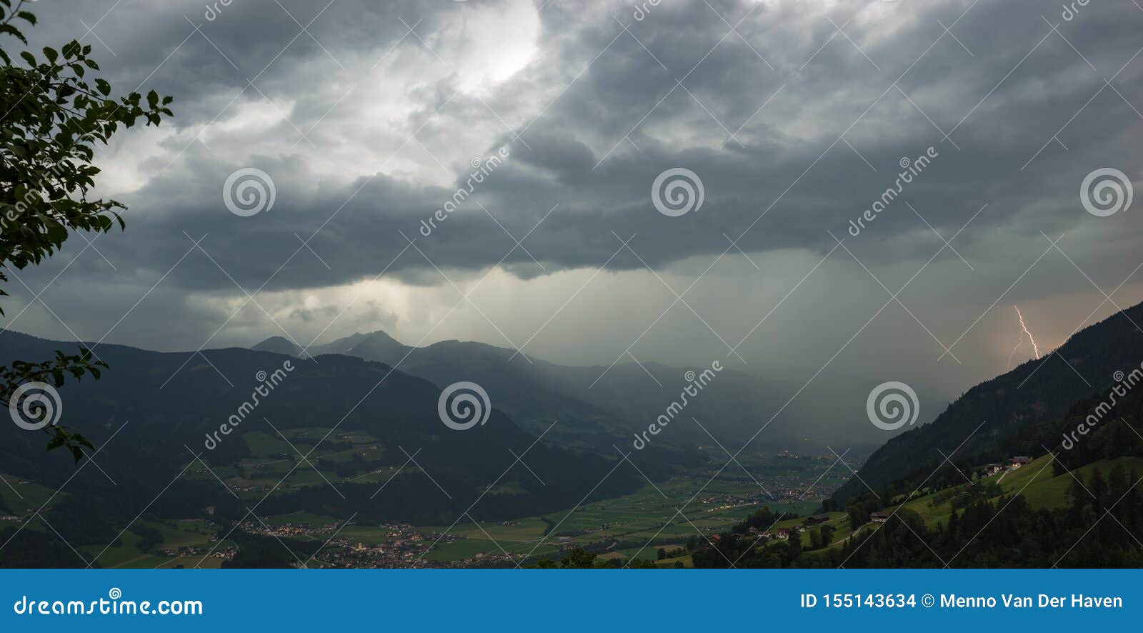 Panoramic View of a Thunderstorm with Lightning Strike in the Alps ...