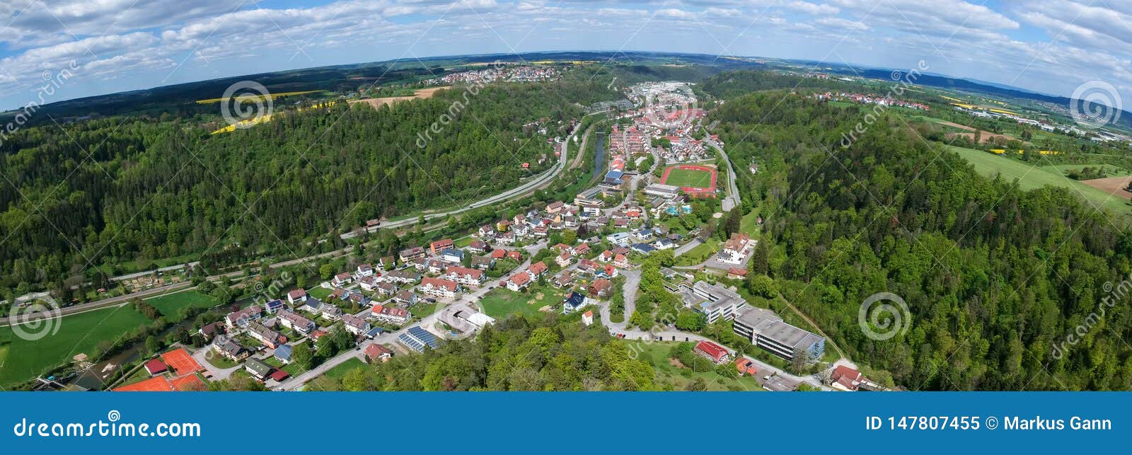 Panoramic View To Sulz Germany Stock Image - Image of village, houses ...
