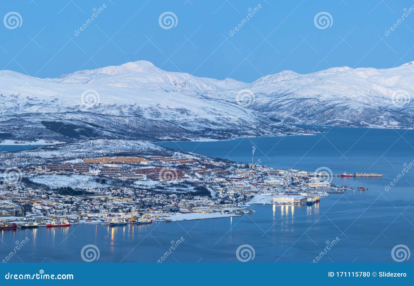 Panoramic View on Tromso, Norway, Tromso at Winter Time, Christmas in ...