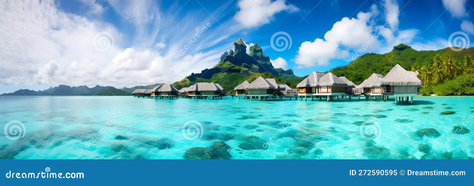 Panoramic View of a Tropical Beach with Bungalows on the Sea ...