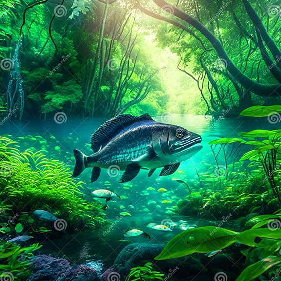 Panoramic View of a Tropical Fish in the Amazon Rainforest Generative ...