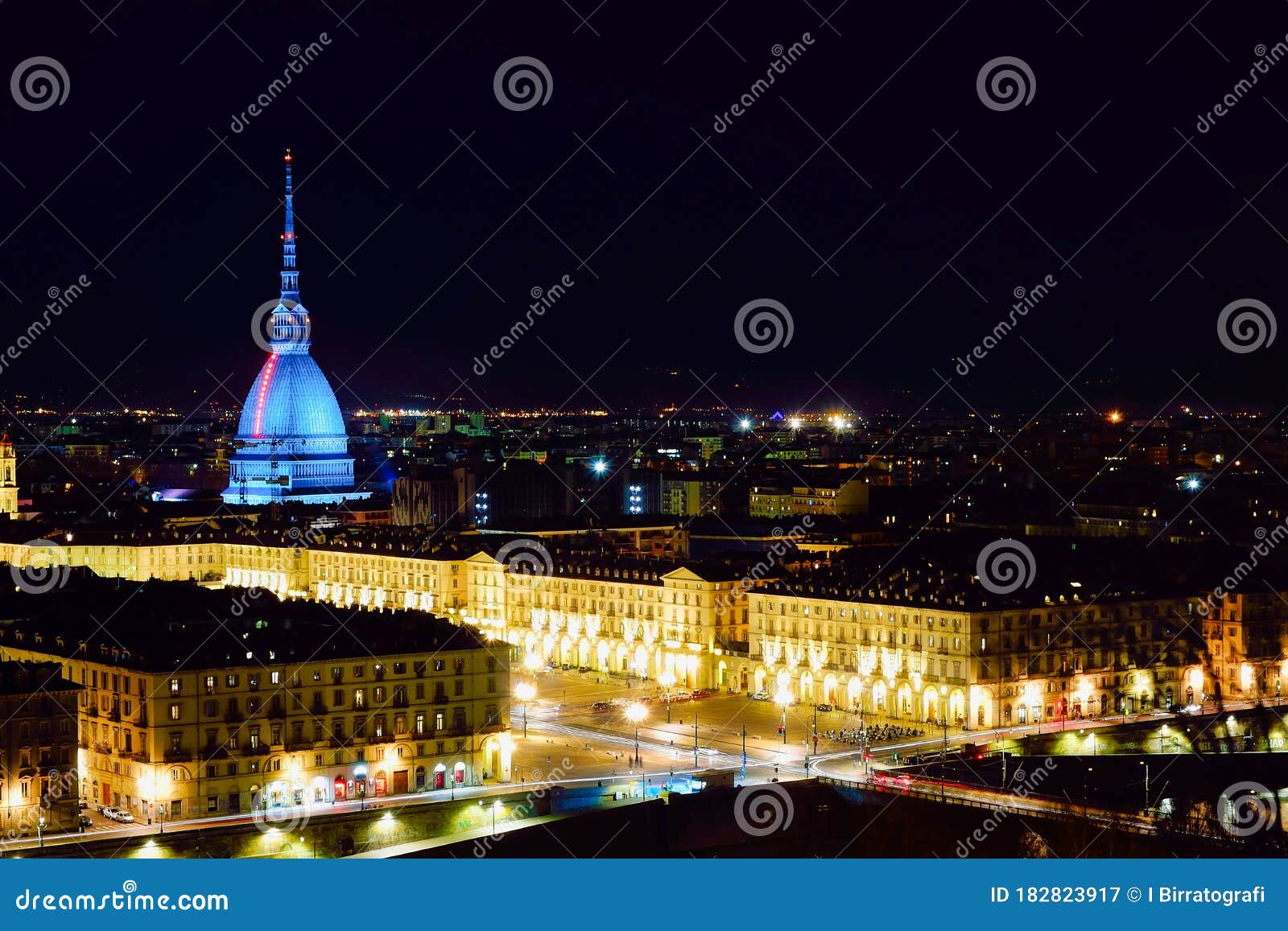 Turin by night stock image. Image of centre, cityscape - 182823917
