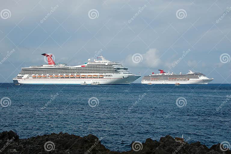 Panoramic View of Two Cruise Ships Stock Image - Image of onboard ...