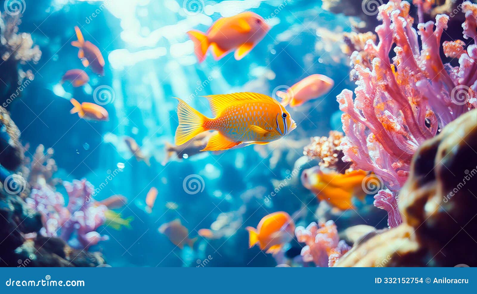 Panoramic View of Underwater World with Tropical Fish Stock Photo ...