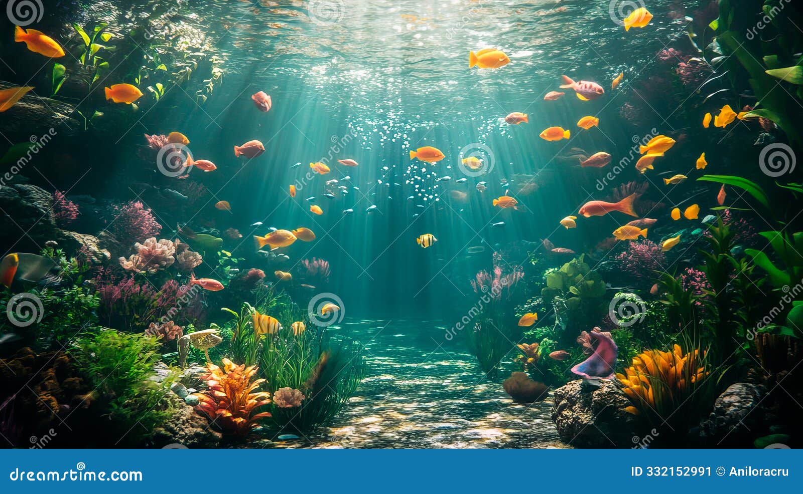 Panoramic View of Underwater World with Tropical Fish Stock Image ...