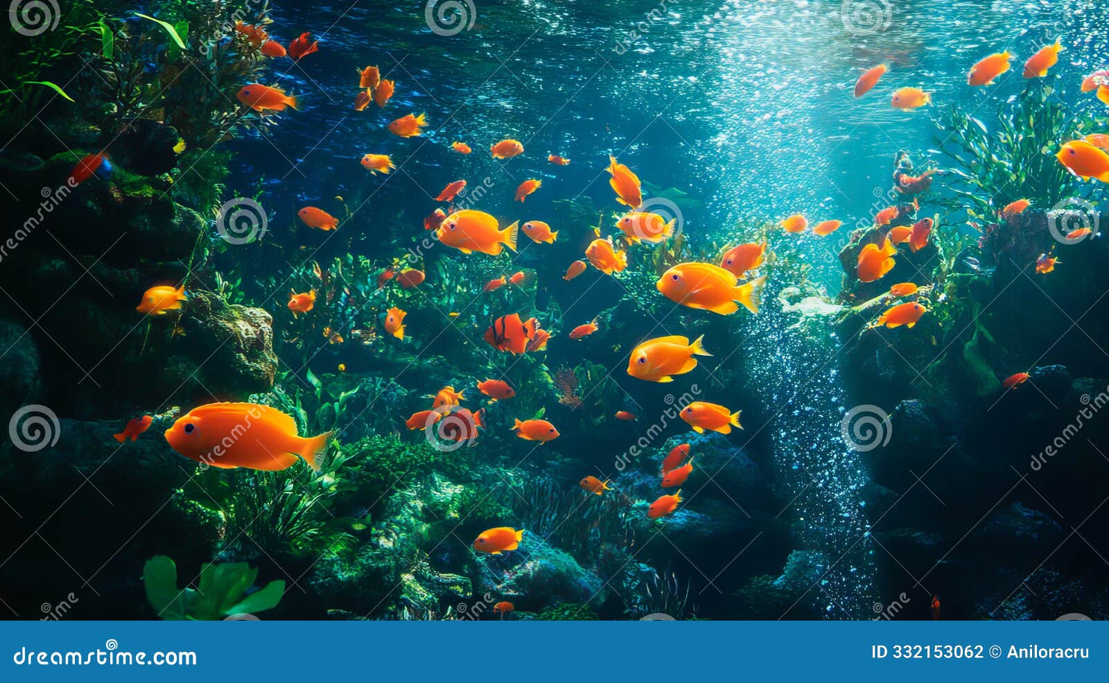 Panoramic View of Underwater World with Tropical Fish Stock Photo ...