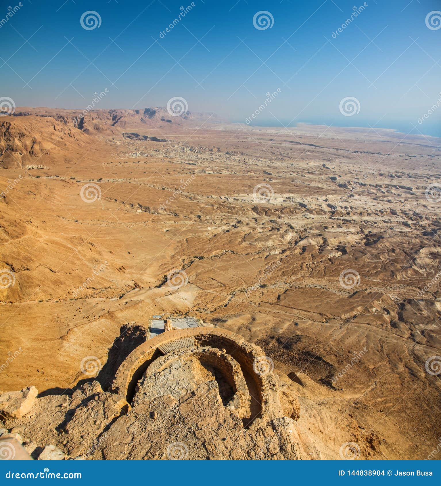 Panoramic View of the Valley and Palace Ruins from the Top of Masada ...