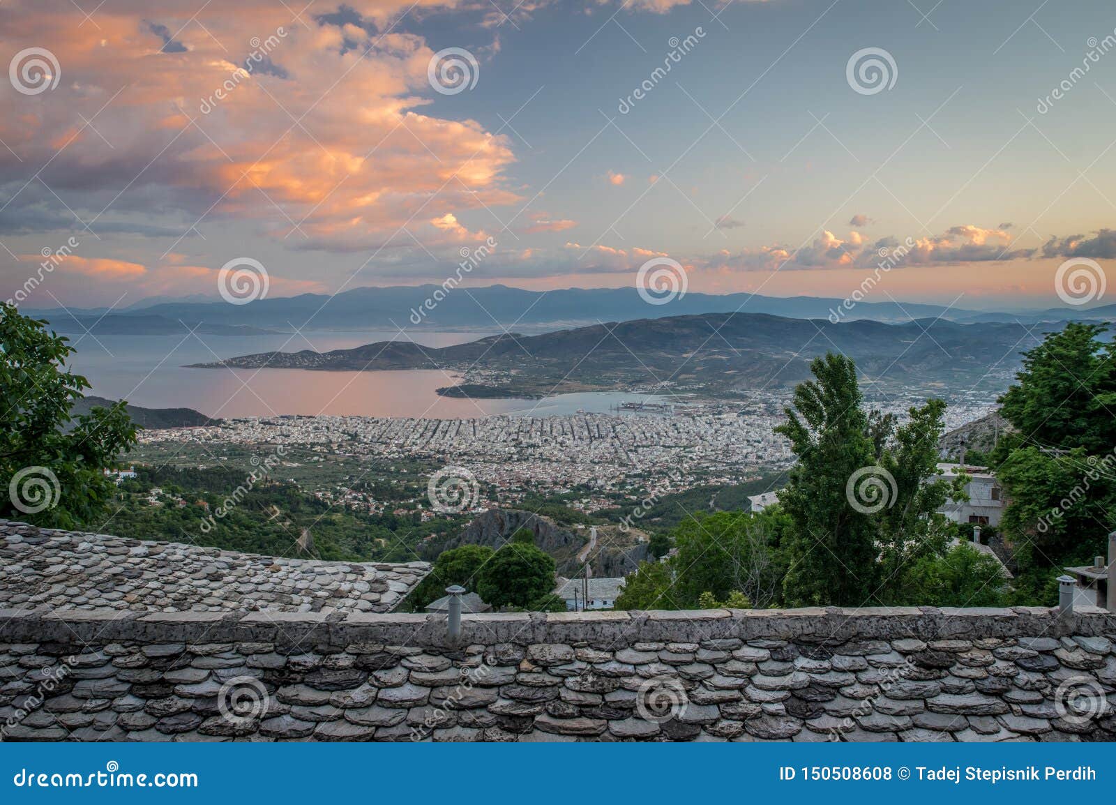 Panoramic View on Volos during Sunset from Vilage Makrinitsa on Pelion ...