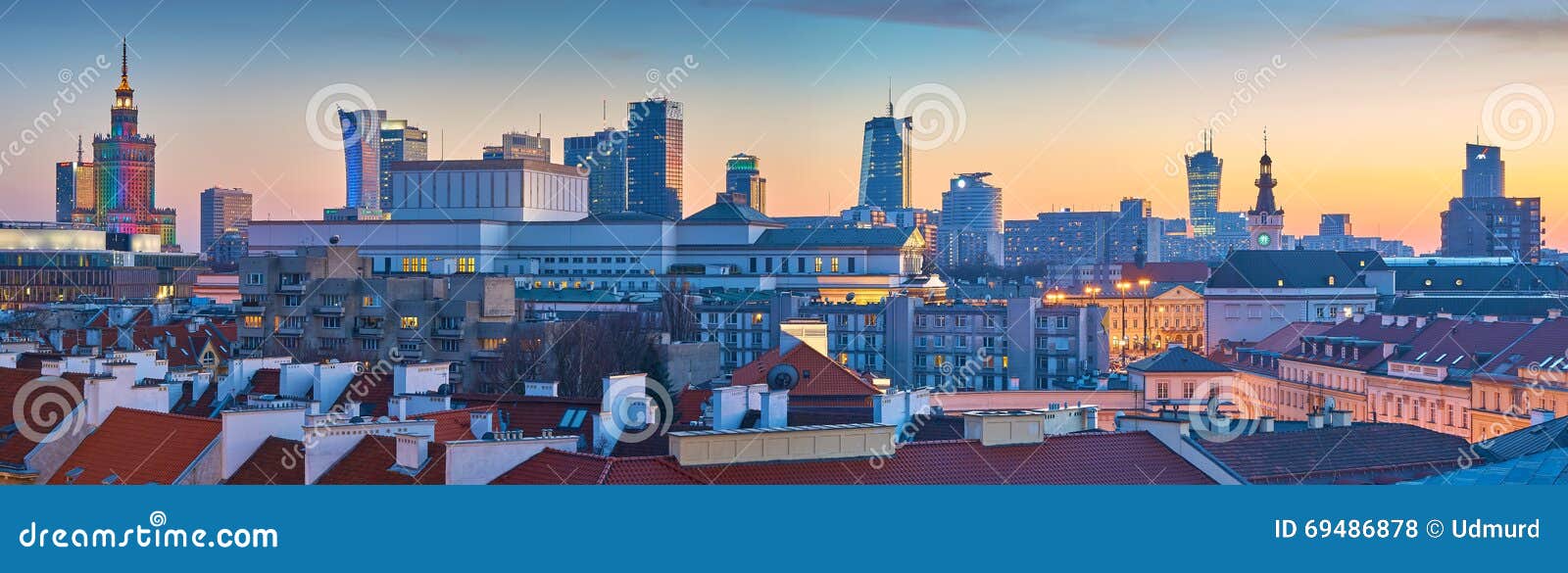 Panoramic View of Warsaw at Sunset Editorial Stock Photo - Image of ...