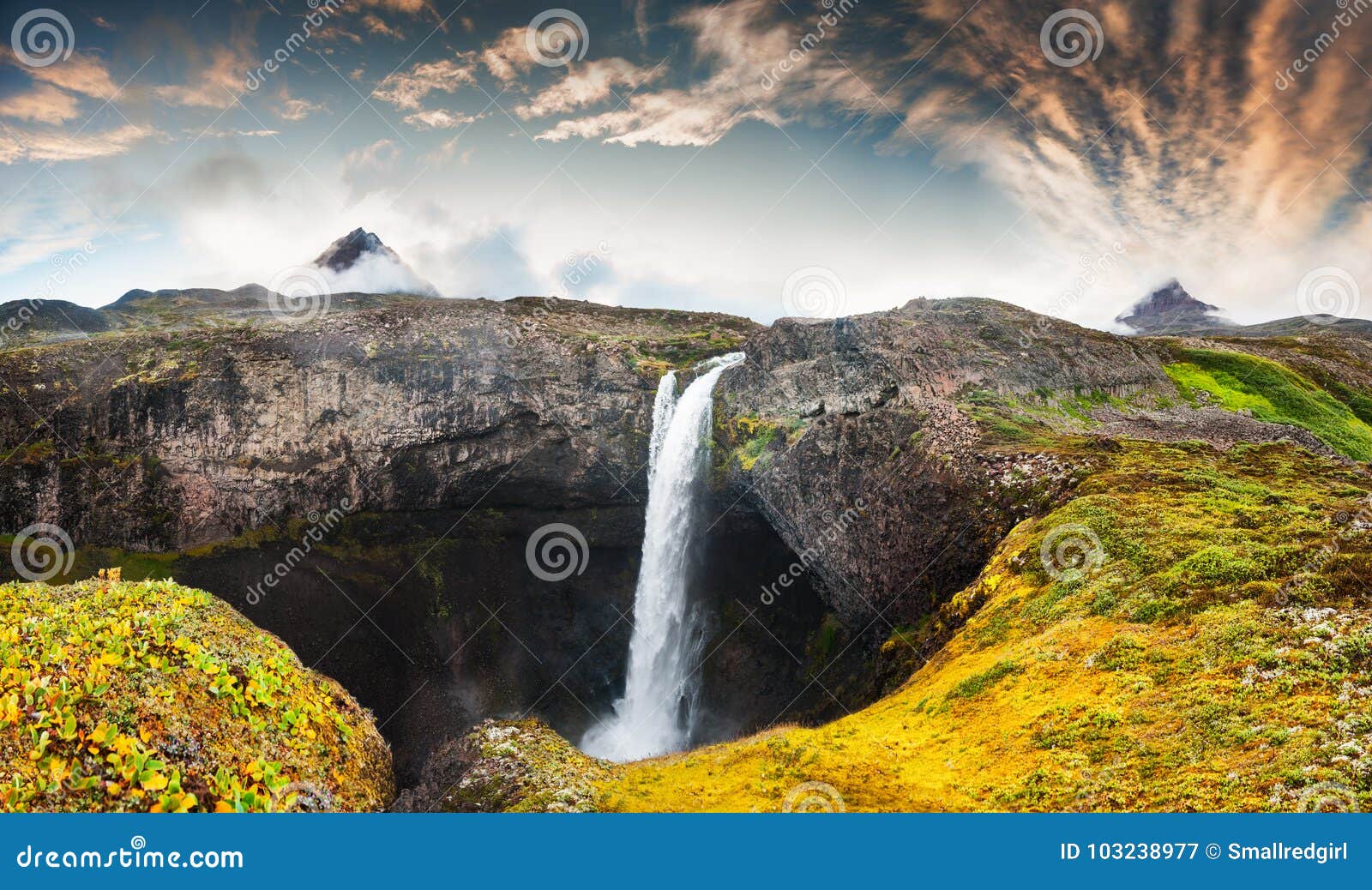 Panoramic View of Waterfall in Greenland Stock Image - Image of ...