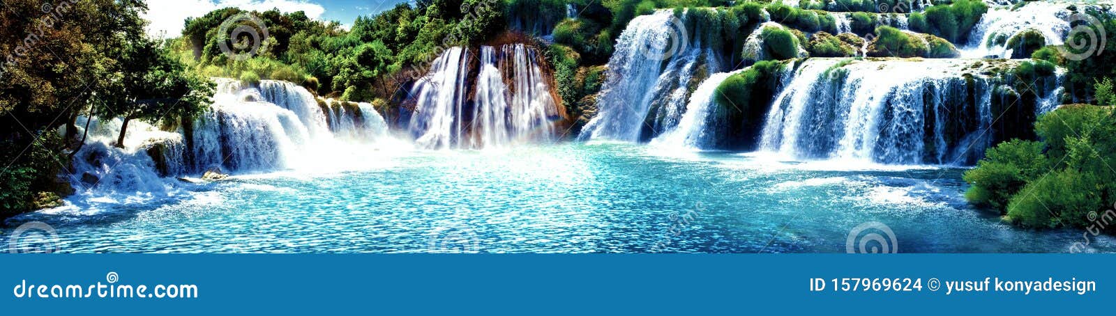 Panoramic View of Waterfall and Landscape. a Wonderful Sight of Water ...