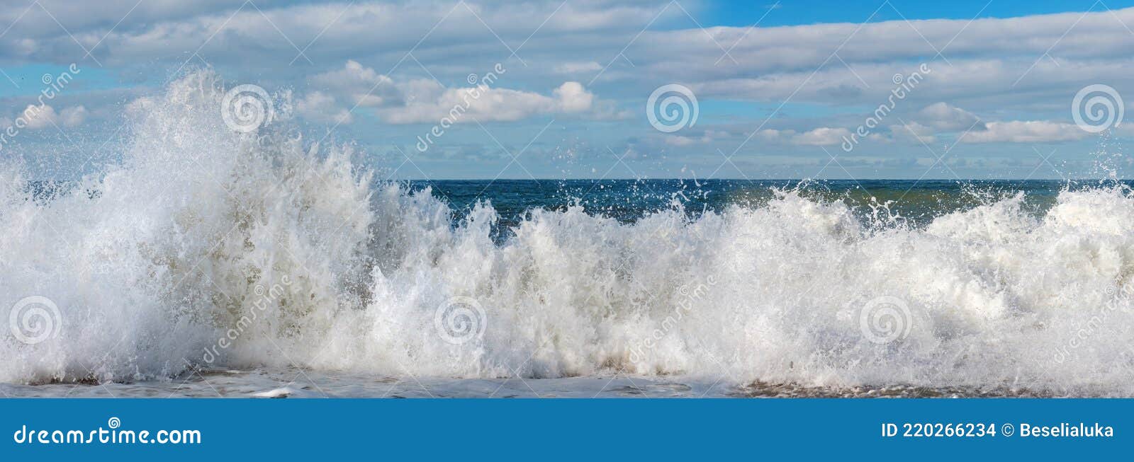 Panoramic View of a White Foamy Waves Stock Photo - Image of beautiful ...