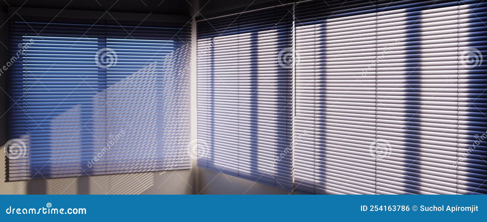 Panoramic View of White Venetian Blinds with Sunlight and Shadow Stock ...