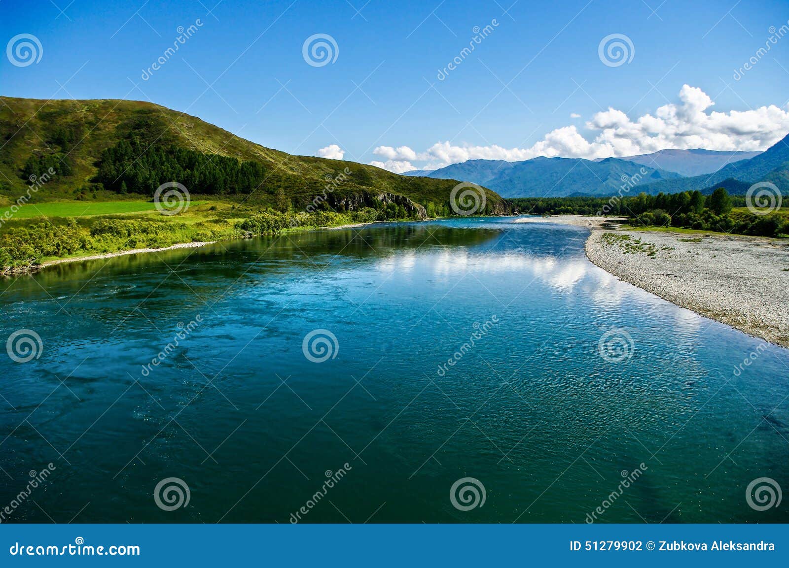 Panoramic View of the Wide Blue Mountain River Stock Photo - Image of ...