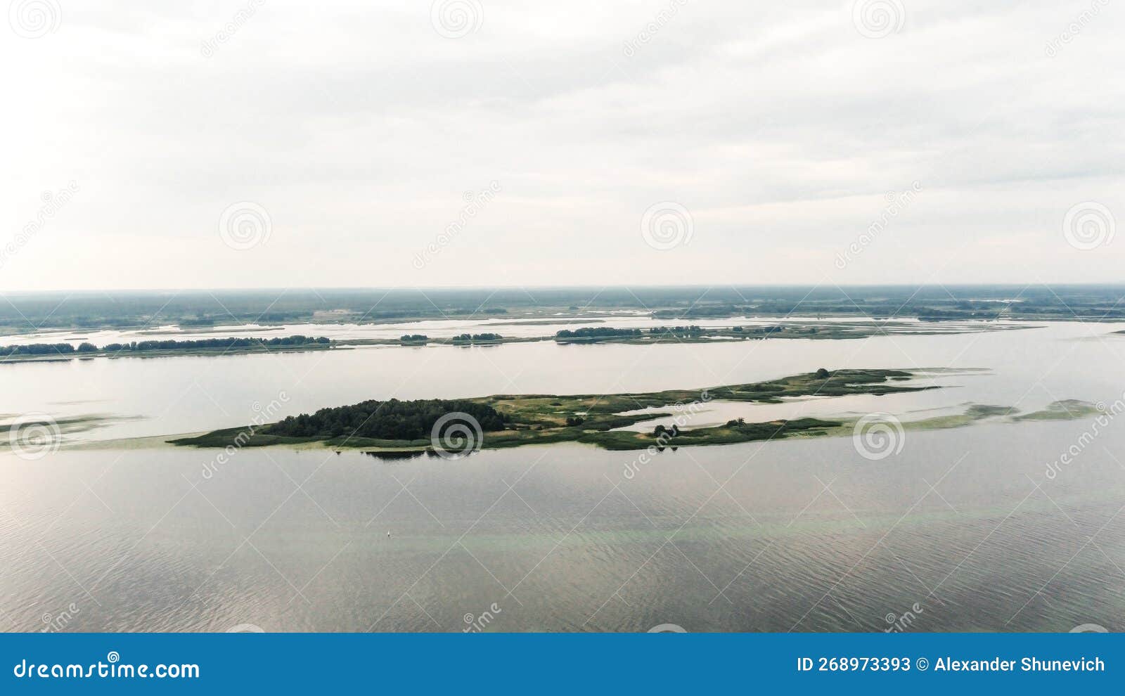 Panoramic View of the Wide River with Islets. Beautiful Nature View ...