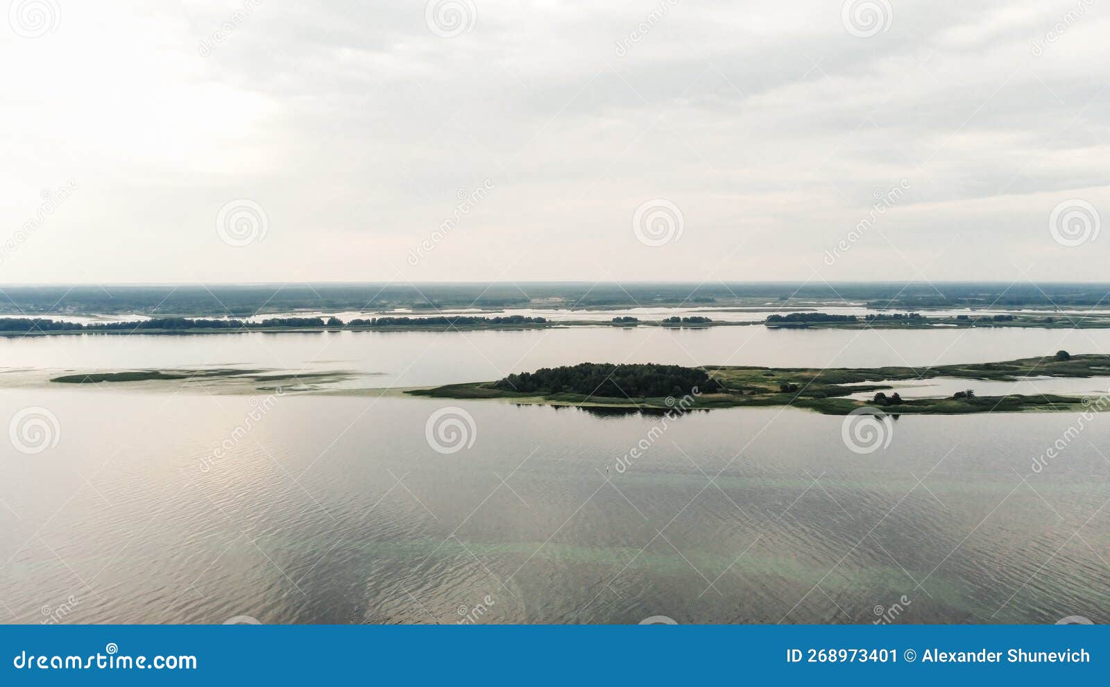 Panoramic View of the Wide River with Islets. Beautiful Nature View ...
