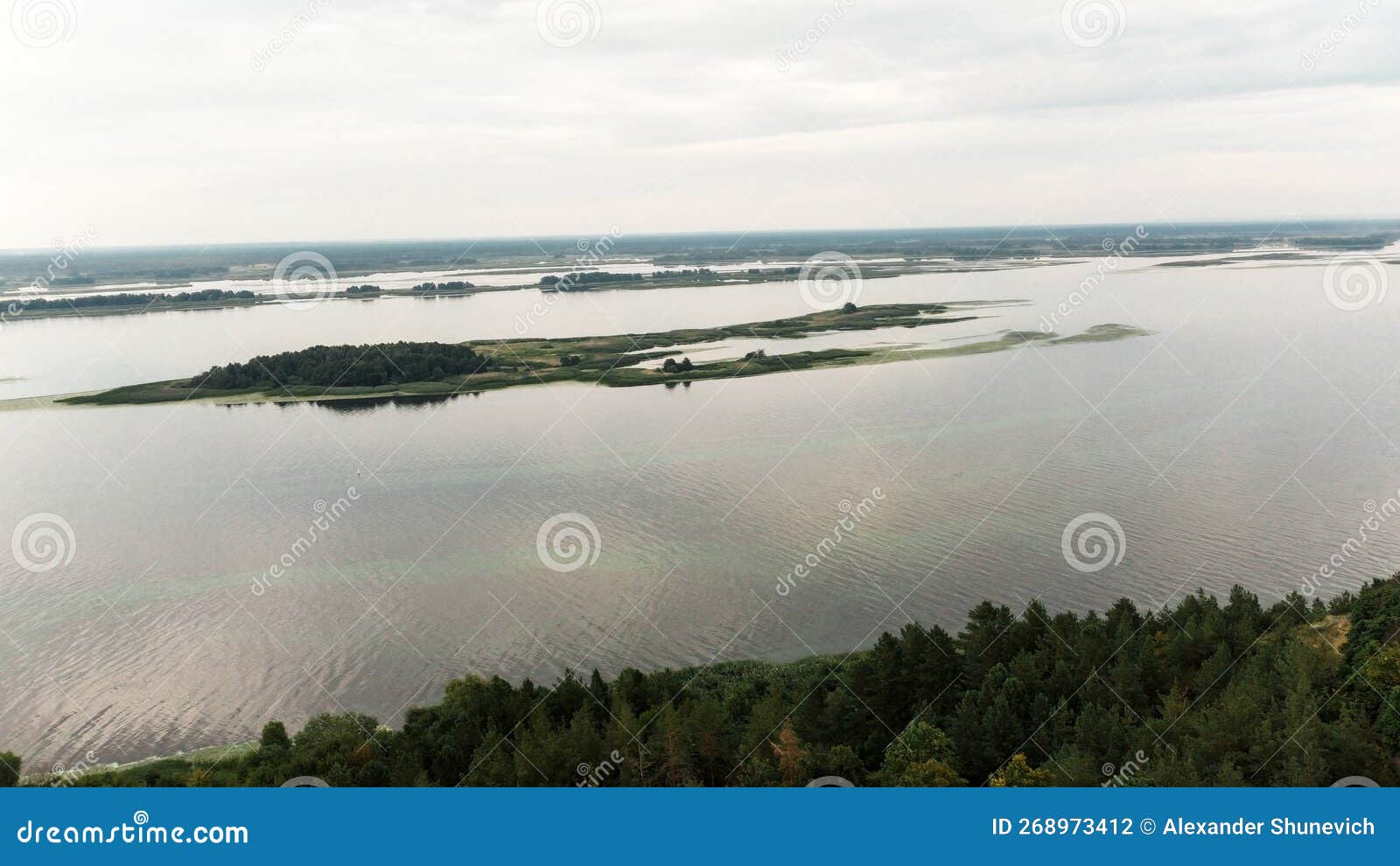 Panoramic View of the Wide River with Islets. Beautiful Nature View ...