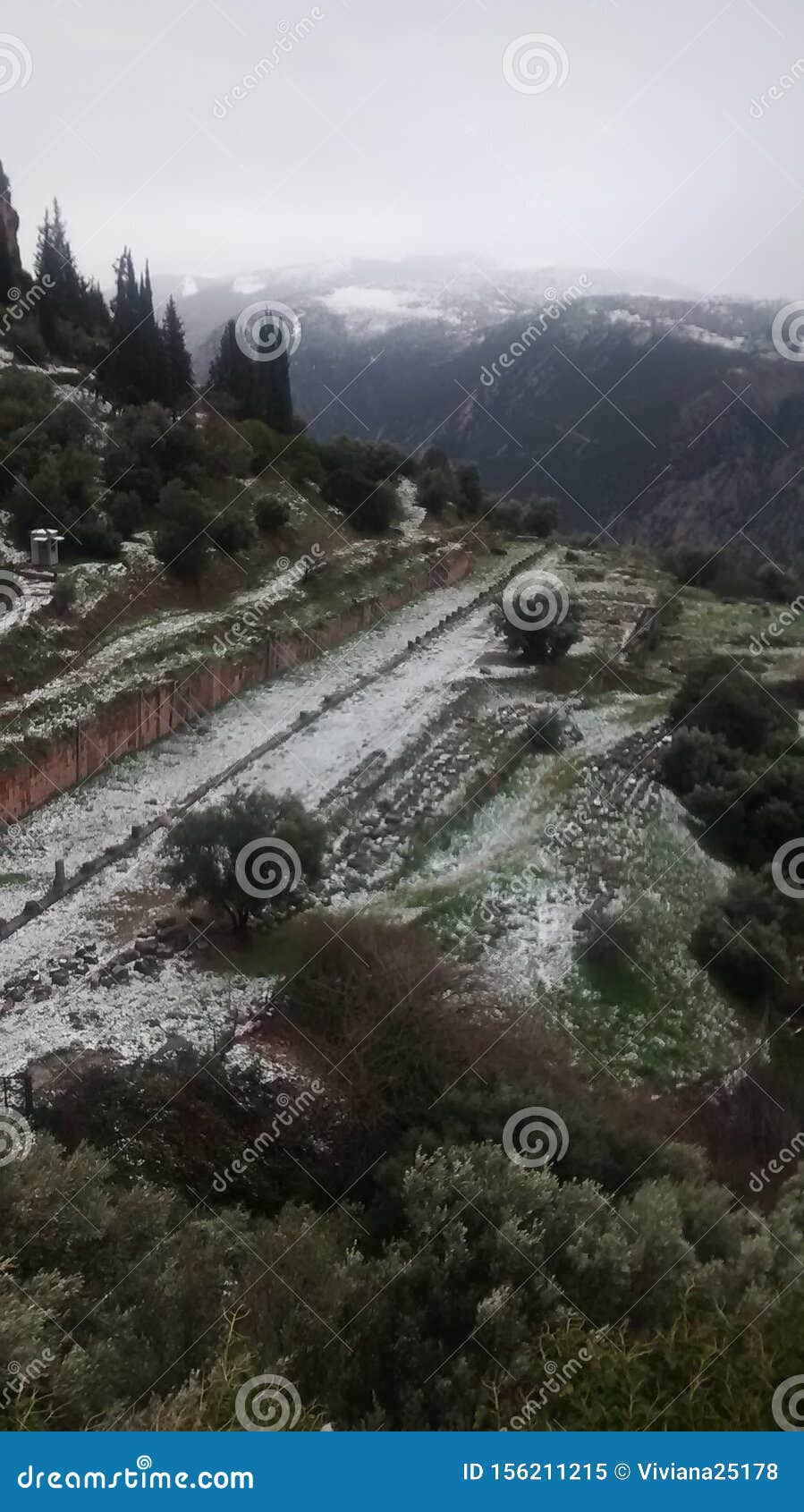 Panoramic View of the Winter in Delphi Stock Image - Image of snow ...